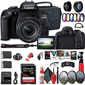 Canon EOS Rebel 800D/T7i DSLR Camera with 18-55 4-5.6 is STM Lens (1895C002) + 64GB Card + Color Filter Kit + Case + Photo Software + LPE17 Battery + External Charger + More (Renewed)