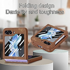 protective filp case Ultra Slim Case Compatible with Samsung Galaxy Z Flip 5 Case Built in Front Screen Protector, PU Leather Back Case Thin Case Minimalist Design Shockproof Full Body Protective Cove