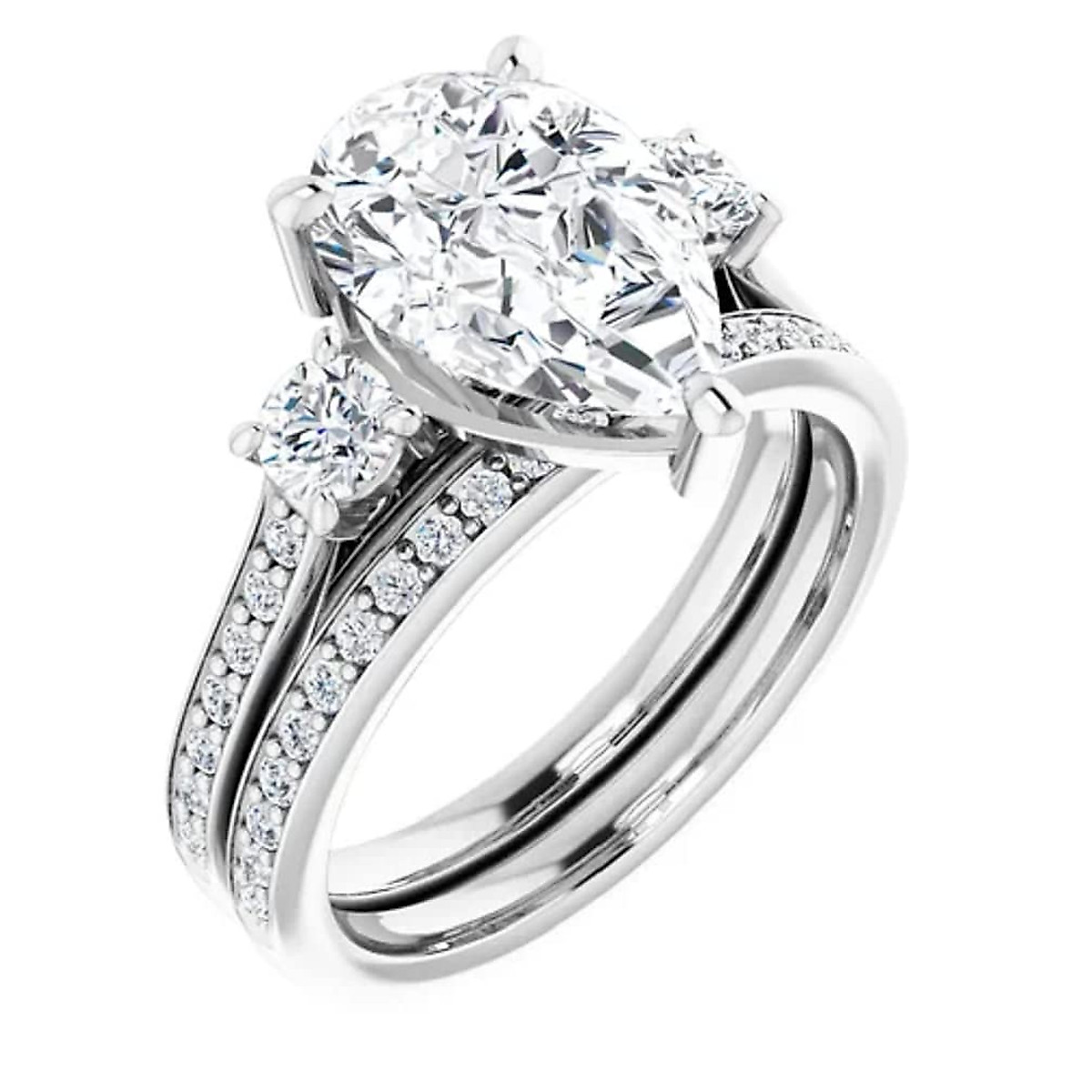 4 CT Pear Cut VVS1 Colorless Moissanite Engagement Ring Set, Wedding/Bridal Ring Set, Sterling Silver Vintage Antique Anniversary Promise Ring Set Gift for Her (9)