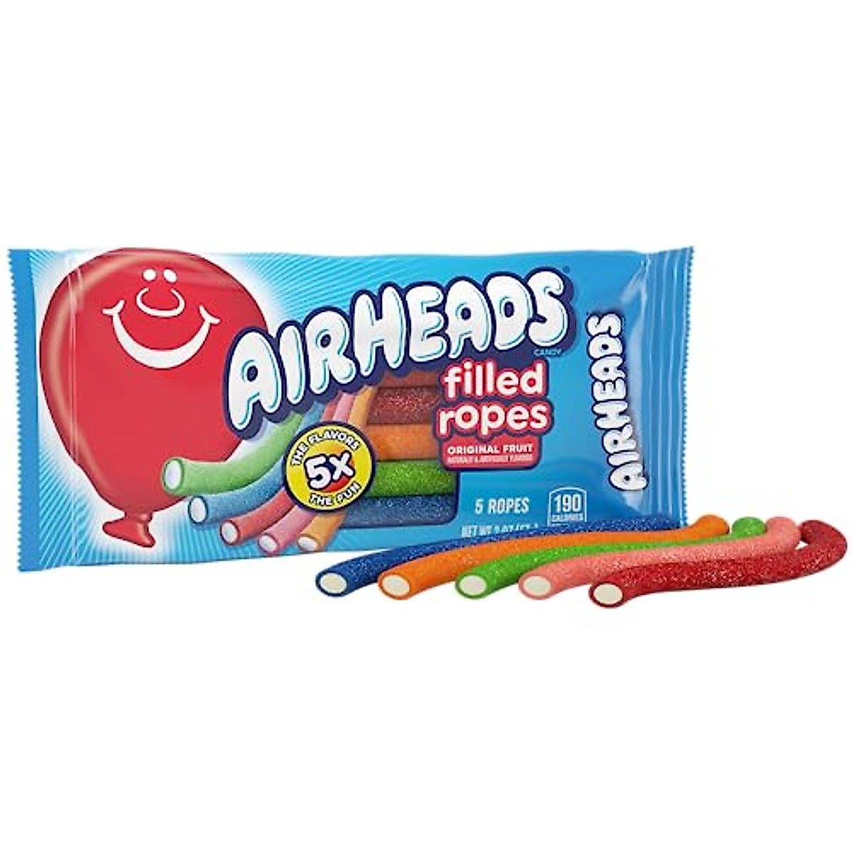 Airheads Soft Filled Ropes, Soft and Chewy Candy Ropes, Original Fruit Flavors, Concessions Movie Theater Parties, 2oz Packs, Box of 18