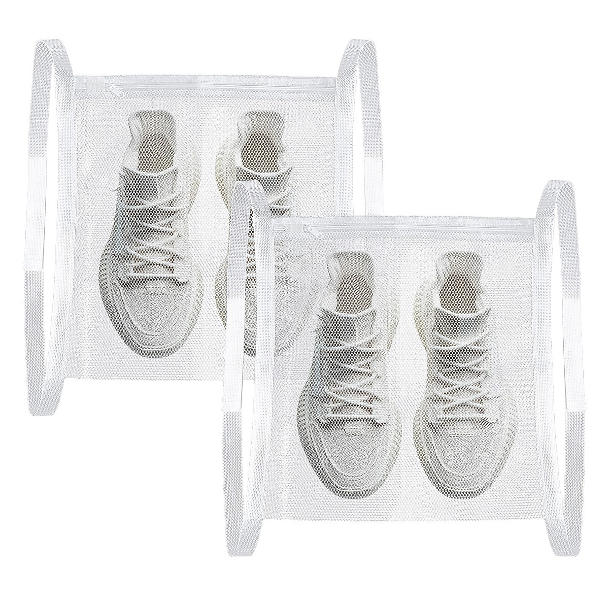 2 Pcs Shoe Dryer Bag, Reusable Sneaker Wash Dry Net Bag, 15.7 x 15.7 Inch Mesh Laundry Bag, Large Honeycomber Mesh Bags Travel Storage Organize Bag, Reused Mesh Bags with Zipper and Strap