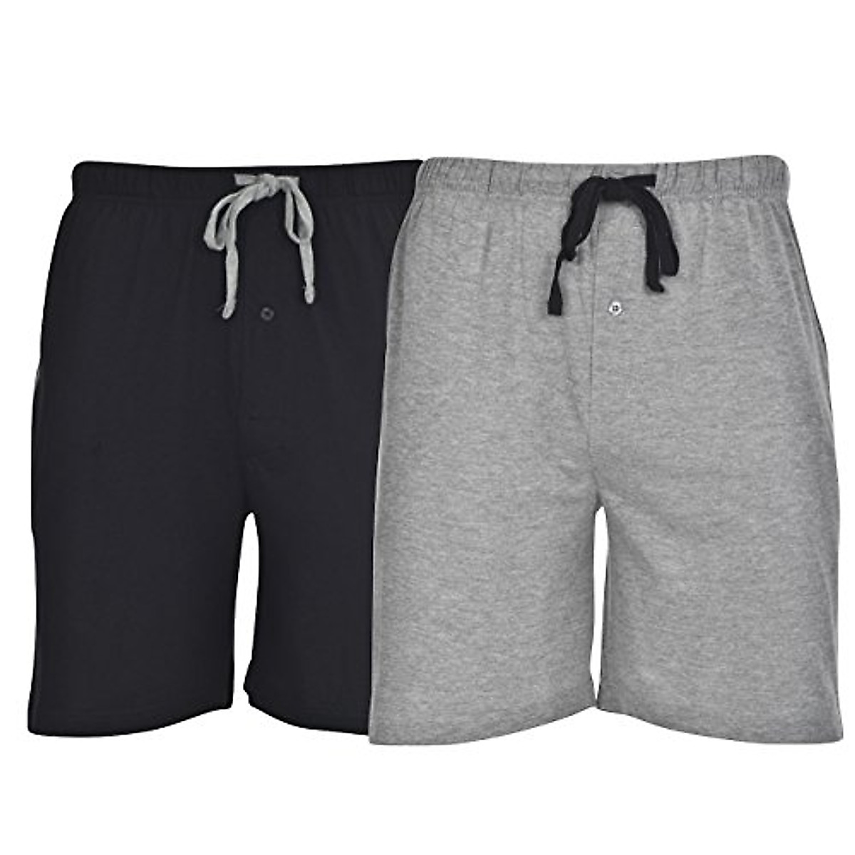 Hanes Men's Jersey Lounge Drawstring Shorts with Logo Waistband 2-Pack (Active Grey Heather/Black - 2XL)