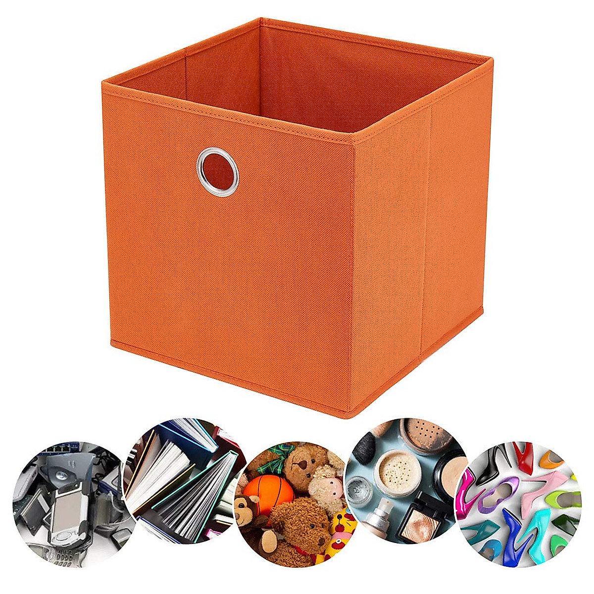 i BKGOO Foldable Storage Cube Drawer Bins Collapsible Fabric Storage Boxes with Round Metal Grommets for Organizing Shelf Nursery Home Closet 4 Pack Orange 11x11x11 inch