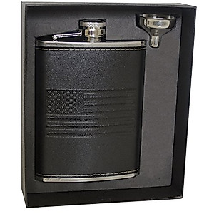 OUTZIE American Flag Flask - Soft Touch Cover | Laser Welded | 18/8 304 Food Grade Stainless Steel | Leak Proof Slim Profile Classic American Flag Design | Funnel and Gift Box Included