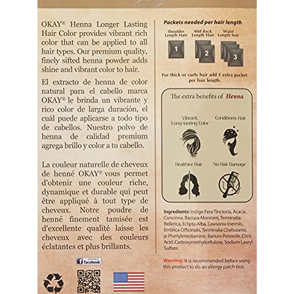 OKAY LONGER LASTING HENNA COLOR BLACK 50gr / 2oz