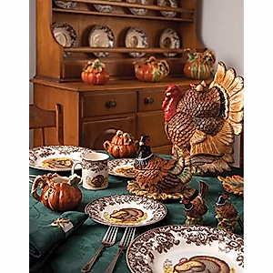 Spode Woodland Oval Fluted Dish with Pheasant Design | 14.5 Inch Large Serving Platter | Serving Tray for Events, Dinner Parties, and Thanksgiving | Microwave and Dishwasher Safe