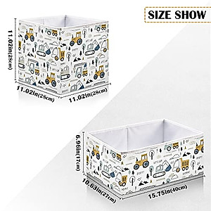 Ollabaky Truck Tractor Bulldozer Excavator Cars Cube Storage Bin, Foldable Fabric Storage Cube Basket Cloth Organizer Box with Handle for Closet Shelves, Nursery Storage Toy Bin - S