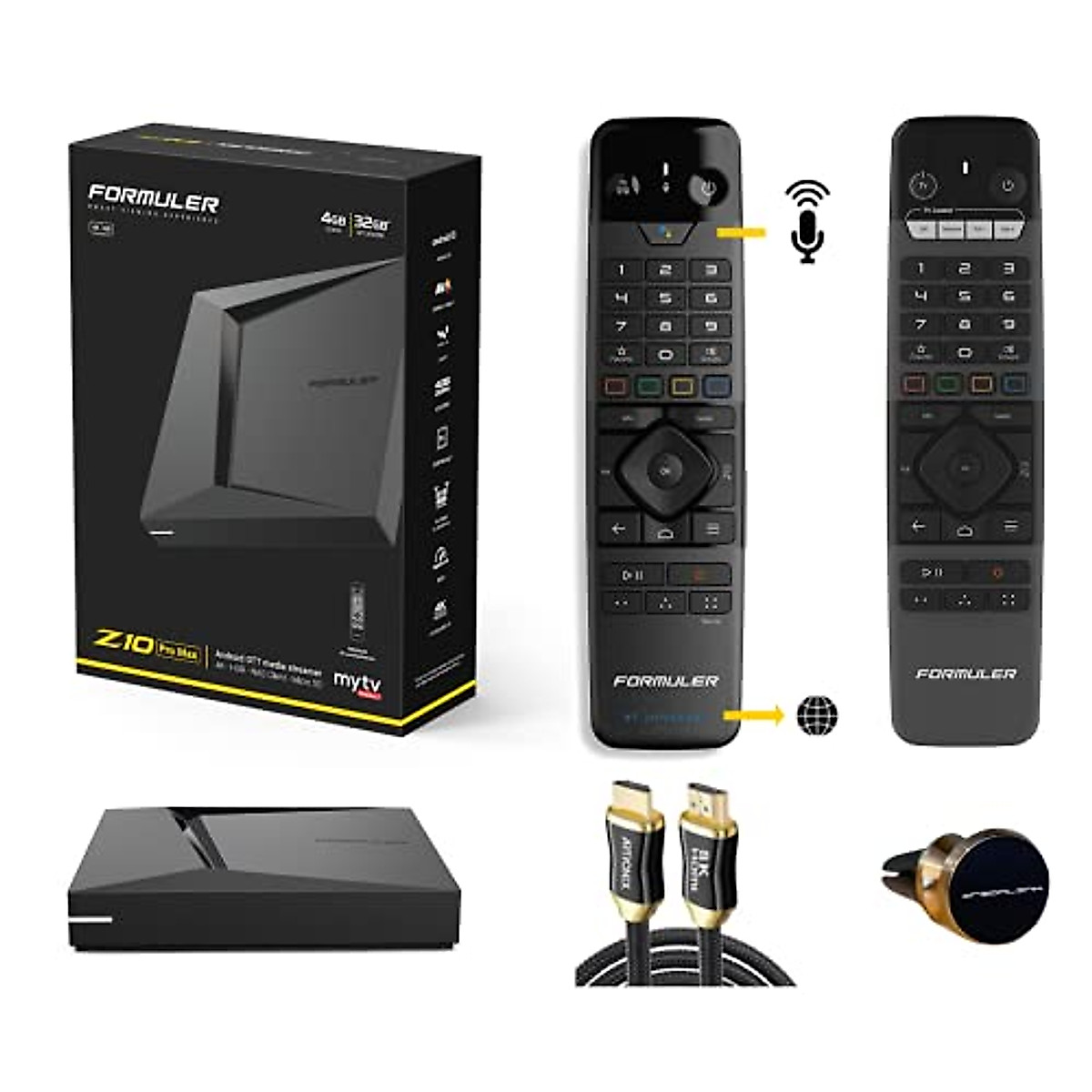 Dreamlink/Formuler Formuler Z10 Pro Max Android 10 Dual Band 5G Gigabit LAN 4GB Ram 32GB ROM 4K + Extra GTV-BT1 Bluetooth Voice Control Remote + Extra 8K HDMI Cable + Extra Magnetic Phone Car Mount