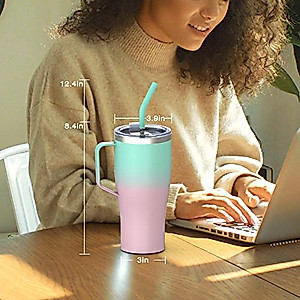 Zukro 32 oz Insulated Tumbler with Handle and Straw,Stainless Steel Travel Cup with Lid, No Sweat,Keep Drinks Cold 24 Hours, Dishwasher Safe,Fit in Cup Holder,