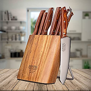 Professional 8-Piece German High Carbon Stainless Steel Kitchen Knife Set, Premium Forged Full Tang Chef Knives Set with Wood Block