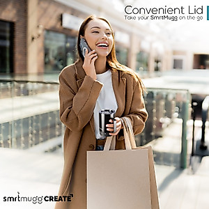 SMRTMUGG Create Heated Coffee Mug, Large 14 OZ, 5 Hour Battery Life, Precision Temperature Adjustment, Battery Powered Heated Coffee Mug Warmer, w/Dual Wireless Charging Pad Phone Charger (Black)