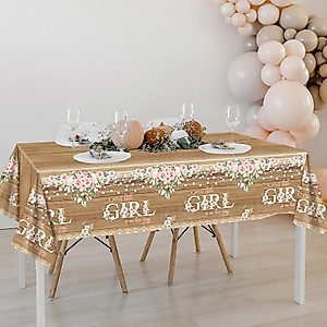 Avezano 3pcs Girl Baby Shower Tablecloth Rustic Girl Baby Shower Party Tablecovers Decorations A Sweet Little Girl is on Her Way Baby Shower Table Cloth Decor Large Size, 108 x 54 Inches