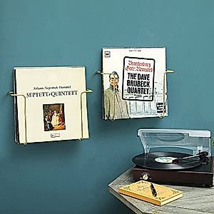 MyGift Modern Brass Plated Metal Wire Wall Mounted Vinyl LP Record Storage Holder, Album Display Rack, Set of 2