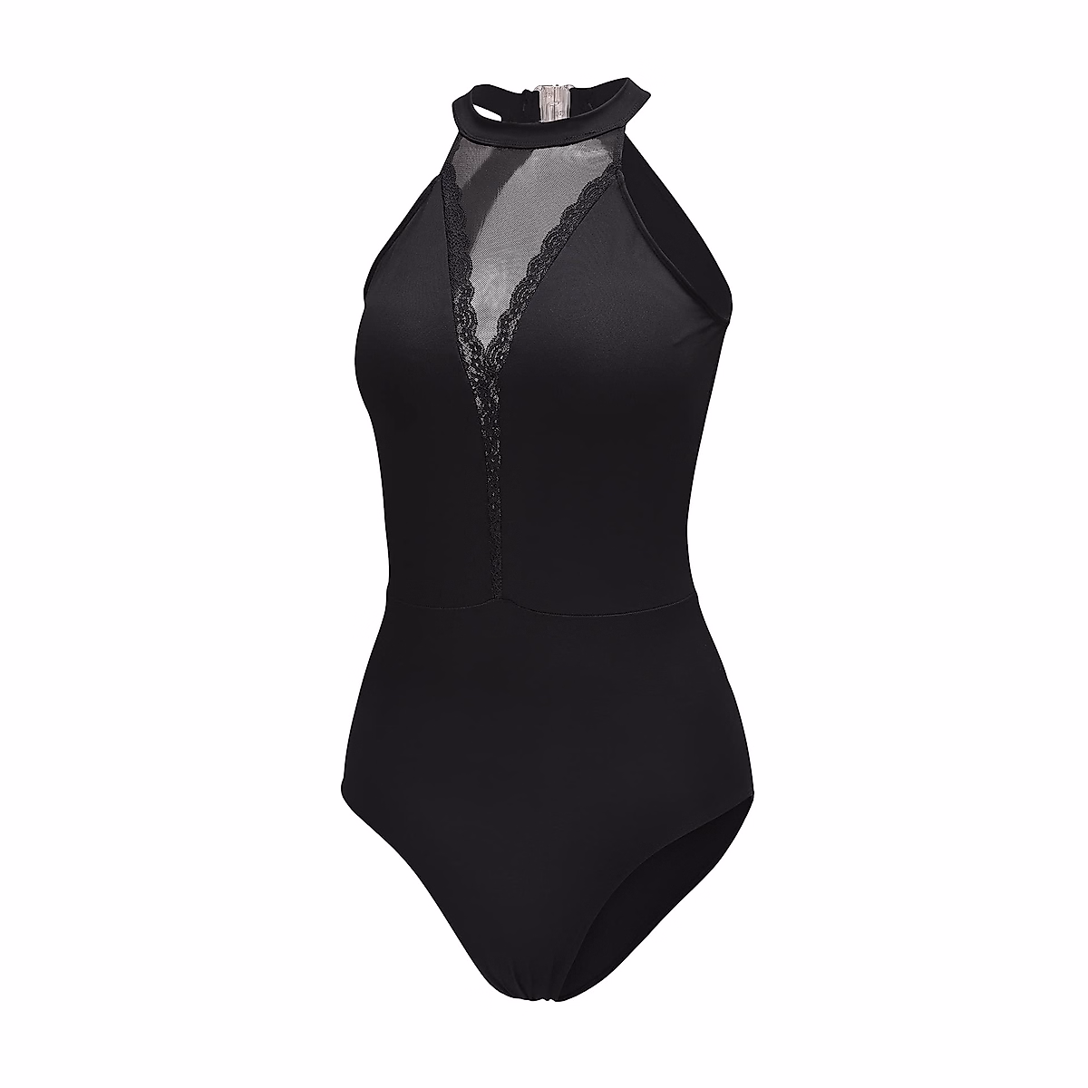 Dance Elite - Grand - Crew Neck Dance Leotard with mesh and lace. Leotards for Women Ballet and Dance (Adult S, Black)