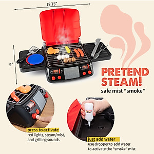 Born Toys Kids Grill Playset - Interactive Kids BBQ Grill Playset w/Pretend Smoke, Sound & Light- Dress Up & Pretend Play Kitchen Toy Grill for Kids Ages 3 & Up w/Kids Apron Hat & Cooking Mitt 20pcs