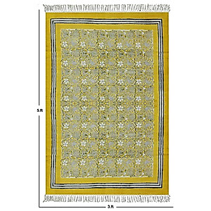 Casavani Indian Handmade Cotton Dhurrie Oriental Yellow & Beige Area Rug Boho Kilim Flat Weave Rug Indoor Hall Room Decor Carpet Throw Rugs for Bedroom Living Room Bathroom Balcony 4x10 Feet Runner