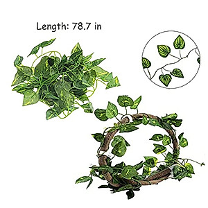 kathson Bearded Dragon Hammock Reptile Hideout Wooden Bridge Jungle Climber Vines Flexible Reptile Leaves with Suction Cups Reptile Habitat Decor for Chameleon, Lizards, Gecko, Snakes Climbing Hiding