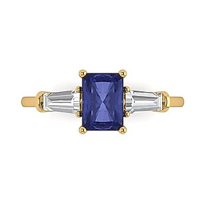 2.0ct Emerald cut 3 stone Solitaire Simulated Tanzanite Engagement Promise Anniversary Bridal Ring 18K Yellow Gold 4.75
