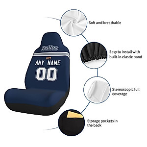 HUGXINAN Custom Football Car Seat Covers - Personalized Car Accessories Dallas Gifts with Name and Number, Elastic Soft Car Front Seat Protector Cover, Universal Size Fit Most Car, Truck, SUV, 2pc