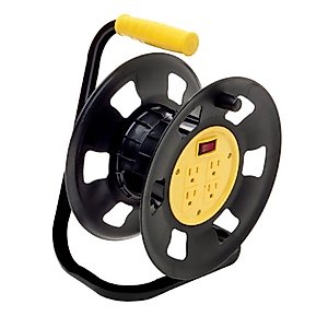 Designers Edge E230 Extension Cord Storage Reel; Multi-Outlet Adapter; Black/Yellow