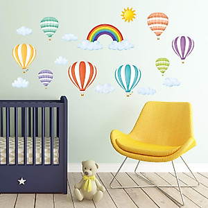 DECOWALL DS8-1801 Rainbow and Hot Air Balloons Kids Wall Stickers Wall Decals Peel and Stick Removable Wall Stickers for Kids Nursery Bedroom Living Room d?cor
