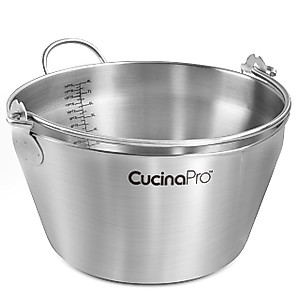 2 Gallon Stainless Steel Maslin Jam Pan, 8 Quarts- Pot includes Strainer Funnel Side Handle Pouring Spout- Graduated Concise Measuring Lines- Make Berry Jellies Jams Marmalades Sauce for Holiday Pies