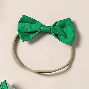 Noubeau Infant Baby Girl St. Patrick's Day Dress Ruffle Long Sleeve Romper Top Lucky Clover Print Skirt Outfits+Headband（Green- Dress,6-9 Months）