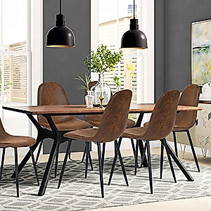 HOMY CASA Dining Chairs Set of 6, Modern Mid-Century Style Dining Room Side Chairs Accent Chairs with Black Metal Legs Comfortable for Kitchen Lounge Farmhouse, Rustic Brown, 6PCS(Only Chairs)