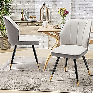 Andeworld Upholstered Dining Chairs Set of 2, Mid Century Modern Accent Chair, Faux Suede Armless Leisure Side Chair with Golden Metal Legs for Dining Living Room-Grey