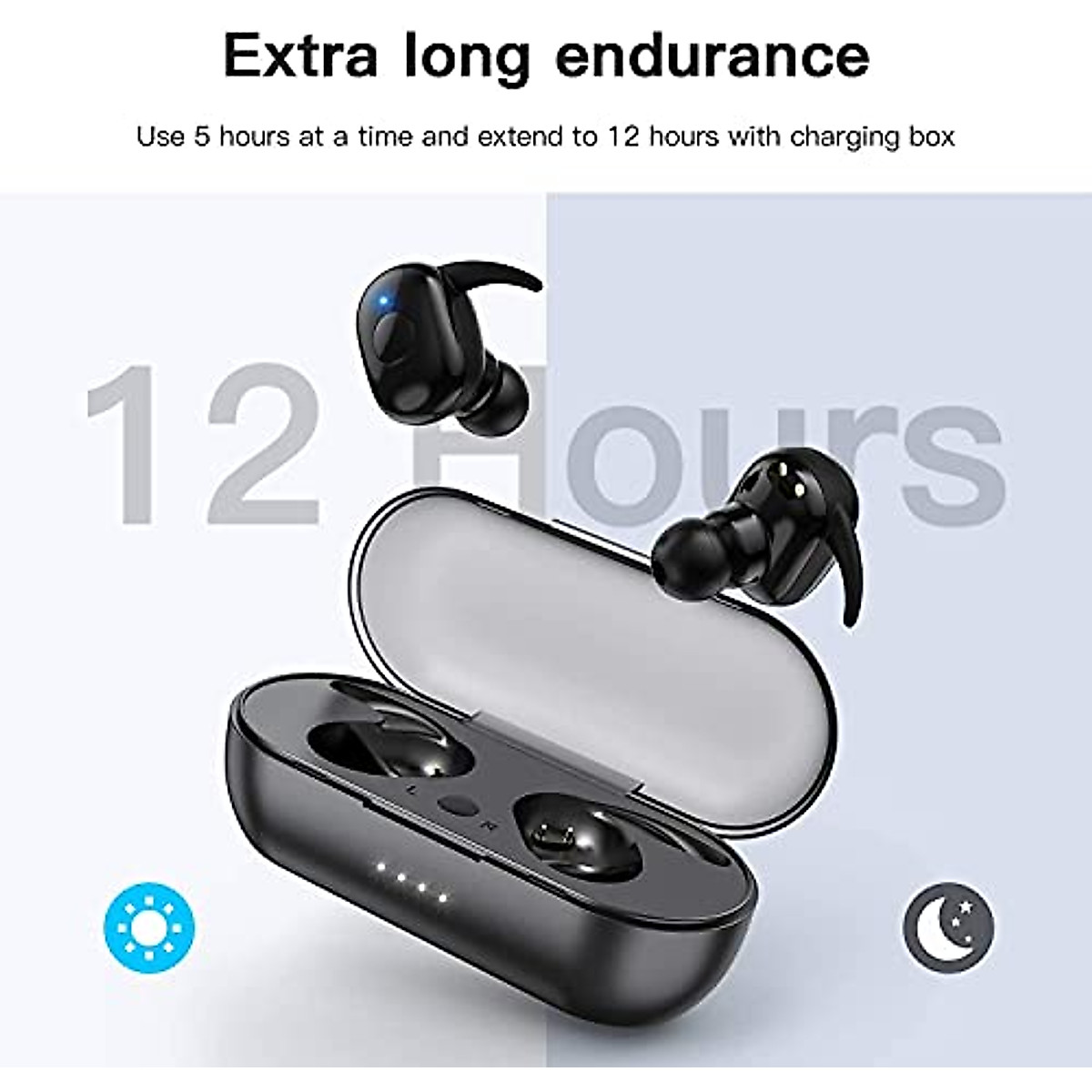 Qisebin Wireless Earbuds True Wireless Earbuds Bluetooth Headphones with Microphone Bluetooth Earbuds Stereo Calls Extra Bass 36H for Workout(Charging Case Included) - Black