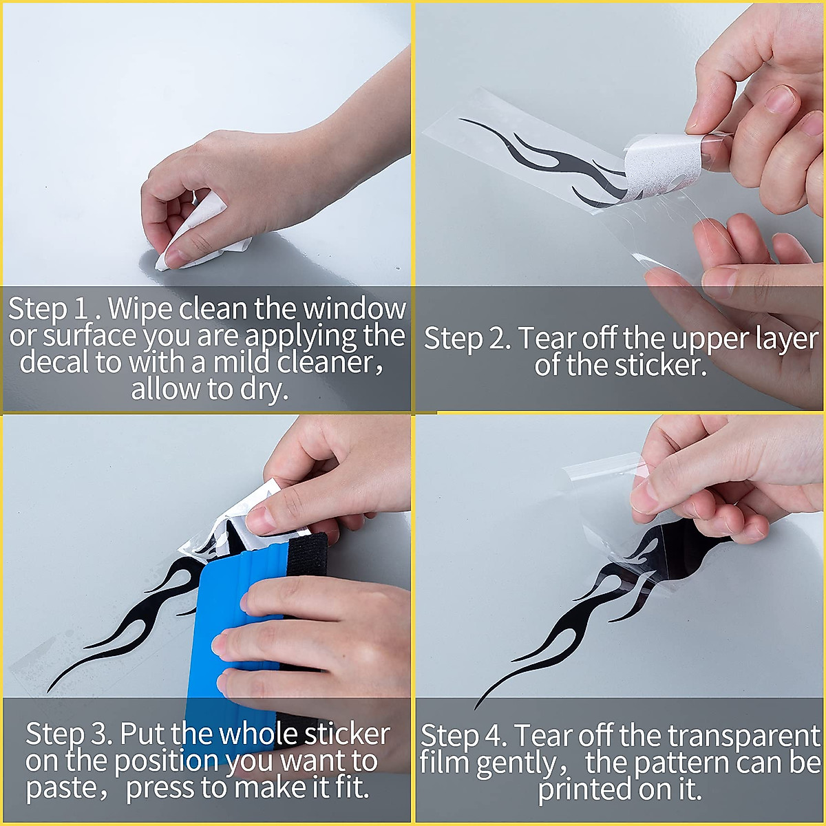 OIIKI 10Pcs Black Car Flame Decals, 5.7"x1.2" Flame Shape Stickers, Universal Car Reflective Stickers 14.5cmx3cm for Motorcycles, Car Decoration (5 Pairs)