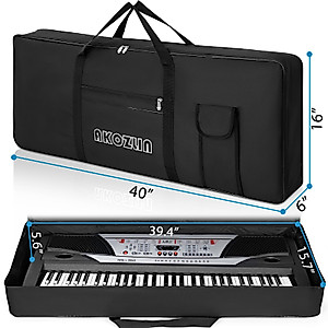 AKOZLIN 61 Keys Portable Padded Keyboard Case,Dimension 40"x6"x16", Electric Piano Keyboard Gig Bag (Black)
