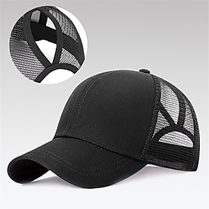 Custom Snapback.Embroidered.Womens Ponytail Messy High Bun Mesh Trucker Hats Baseball Ponycaps Black