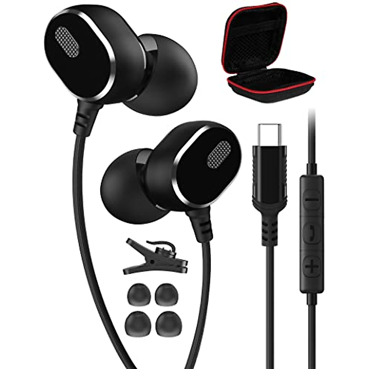 USB C Headphones Wired Earphones HiFi Stereo Type C Earbuds Noise Canceling in-Ear Headset with Mic Volume Control Bass for Samsung S23 S22 Ultra S21 FE S20 A53 Fold4 Pixel 7 6 6a 5 iPad Pro MacBook