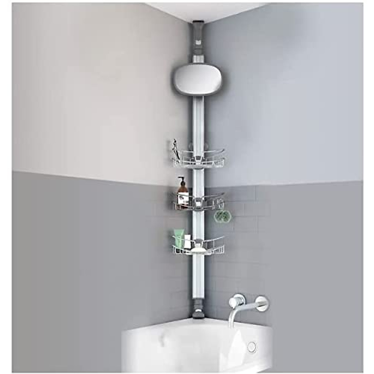 Artika Neptune SC-NEP3-C Extendable Shower Caddy with 1 Mirror and Adjustable Racks and Shelves, Stainless Steel