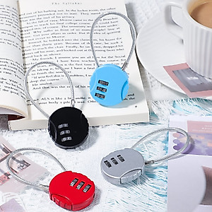 4 Pcs Combination Lock, 3 Digit Combination Padlock Code Lock with Wire Rope Outdoor Waterproof Padlock for Backpack Suitcase Door Sports Locker (Black, Red, Blue, Silver)