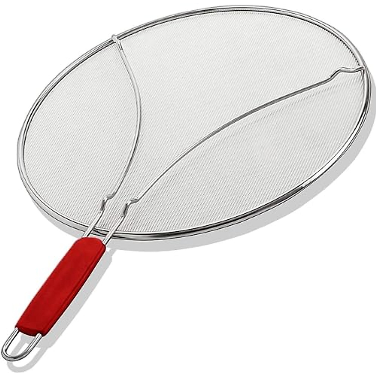 ALPHA LIVING Splatter Guard for Frying Pan & Food Strainer and Universal Cookware 13" - Stops Hot Oil Splash - RED Handle - Splatter Screen for Cooking