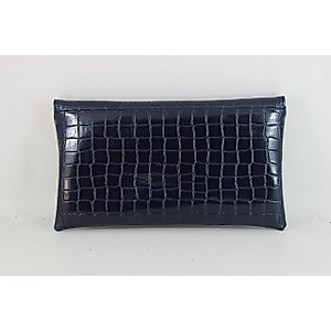 LONI Womens Neat envelope patent croc clutch bag in Black