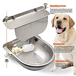 APlayfulBee Automatic Waterer Livestock Water Bowl Stainless Steel Trough with Float Valve for Cattle Cow Pig Sheep Pet Dog with Drain Plug