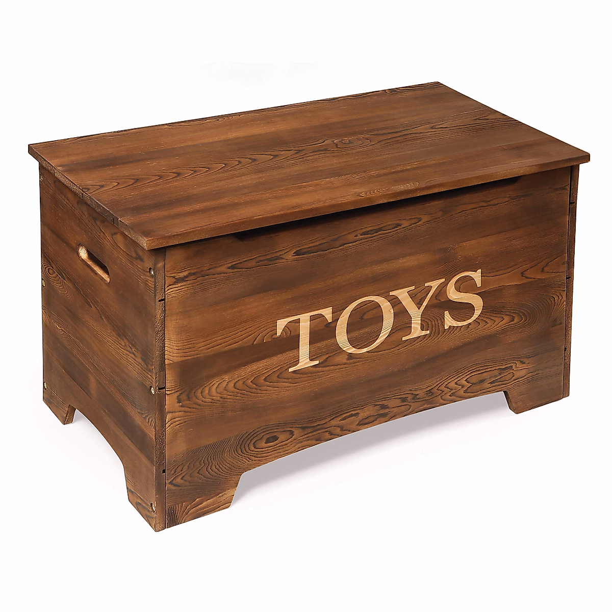 Badger Basket Farmhouse Solid Wood Rustic Toy Box with Reversible "Toys" Panel - Caramel Brown
