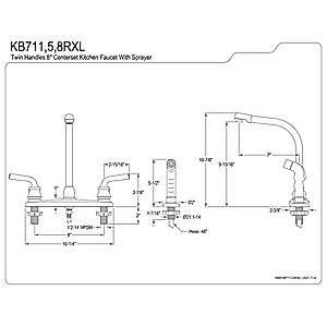 Kingston Brass KB711RXL Restoration 8-Inch Centerset Kitchen Faucet with White Sprayer, Polished Chrome