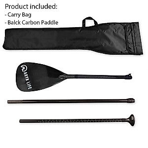 Arya Life 3 Piece SUP Paddle, Canoe Paddle with Fiberglass Blade, Adjustable Carbon Fiber Shaft, 70-86 Inches, Black