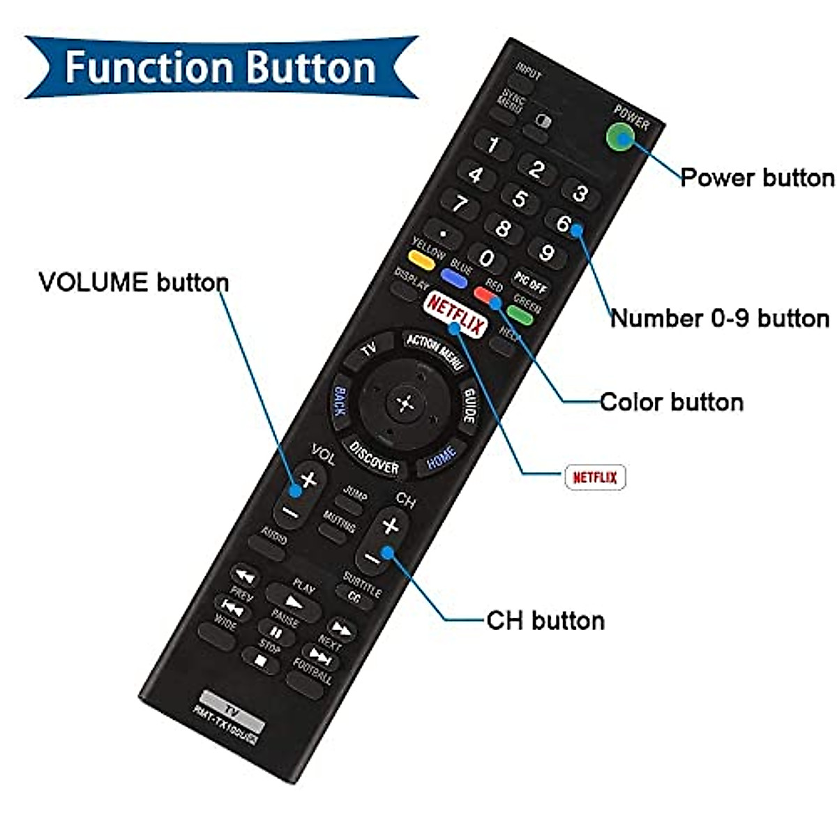 AZMKIMI RMT-TX100U Remote Replacement for Sony Bravia RMTTX100U TV Remote Control, if Applicable XBR75X850C XBR-55X855C KDL-50W800C KDL-50W800380 KDL-50W800BUN1 with Netflix