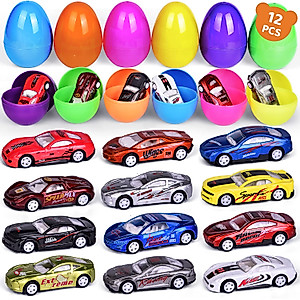 FUN LITTLE TOYS 12PCS Easter Eggs with Cars Vehicles for Easter Basket Stuffers