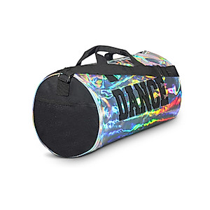 Holographic Dance Duffle Bag for Girls, Kids Travel Bag with Adjustable Carry on and Handy Pouch, Dance Accessories for Girls, Teens - 16 L