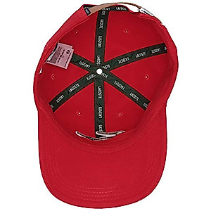 Lacoste Mens "Big Croc" Twill Adjustable Leather Strap Hat, Red, One Size