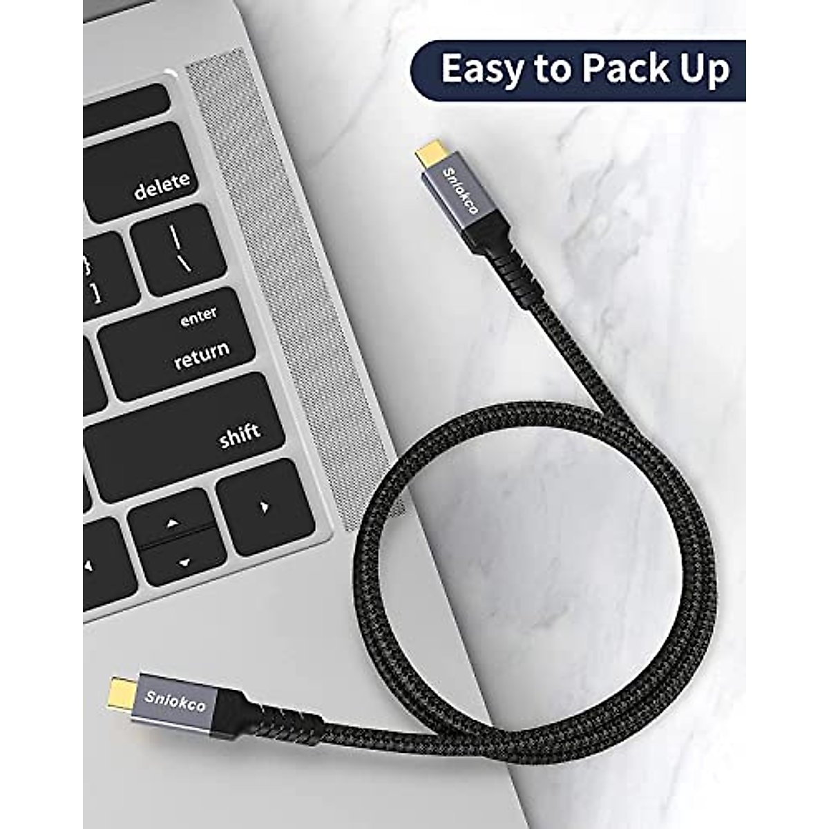 Sniokco USB4 Cable 6.6FT, USB C to USB C Cable 40Gbps with Emarker for Thunderbolt 4/3 USB C 3.2 Gen2*2 PD3.1 240W 100W Data Sync Charger Video Audio for Monitor Display PC Laptops iPhone16 15 MacBook