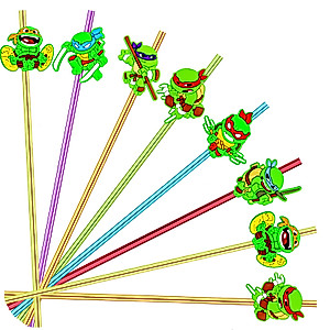 24pcs Cartoon Party Favor Reusable Drink Cocktail Straws 6 Cartoon Decorative Designs Perfect for Birthday Party Supplies with 2 Cleaning Brushes 6 Colors Straws