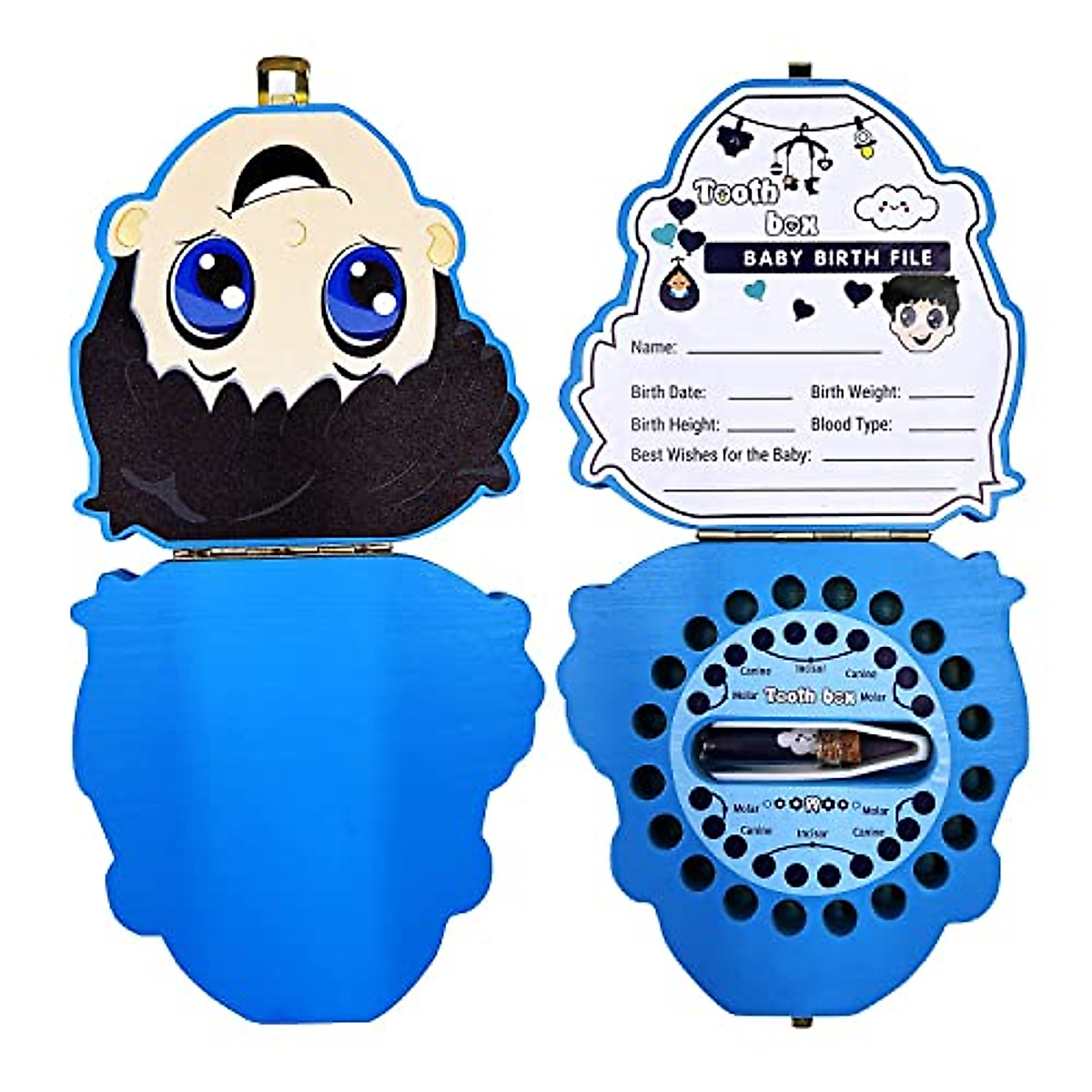 PAMBO Baby Tooth Fairy Keepsake Box- First Teeth and Curl Keepsake Box | Tooth Boxes Saver & Holders for Lost Teeth Kids-Boys Blue 1 Count (Pack of 1)