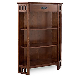 Leick Home 82263 Mantel Height 3 Shelf Corner Bookcase with Drawer Storage, Mission Oak, Brownbronze